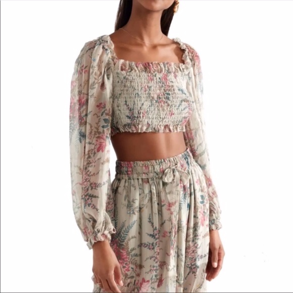 Zimmermann | Tops | New Zimmerman Bayou Floral Shirred Silk Crepe ...